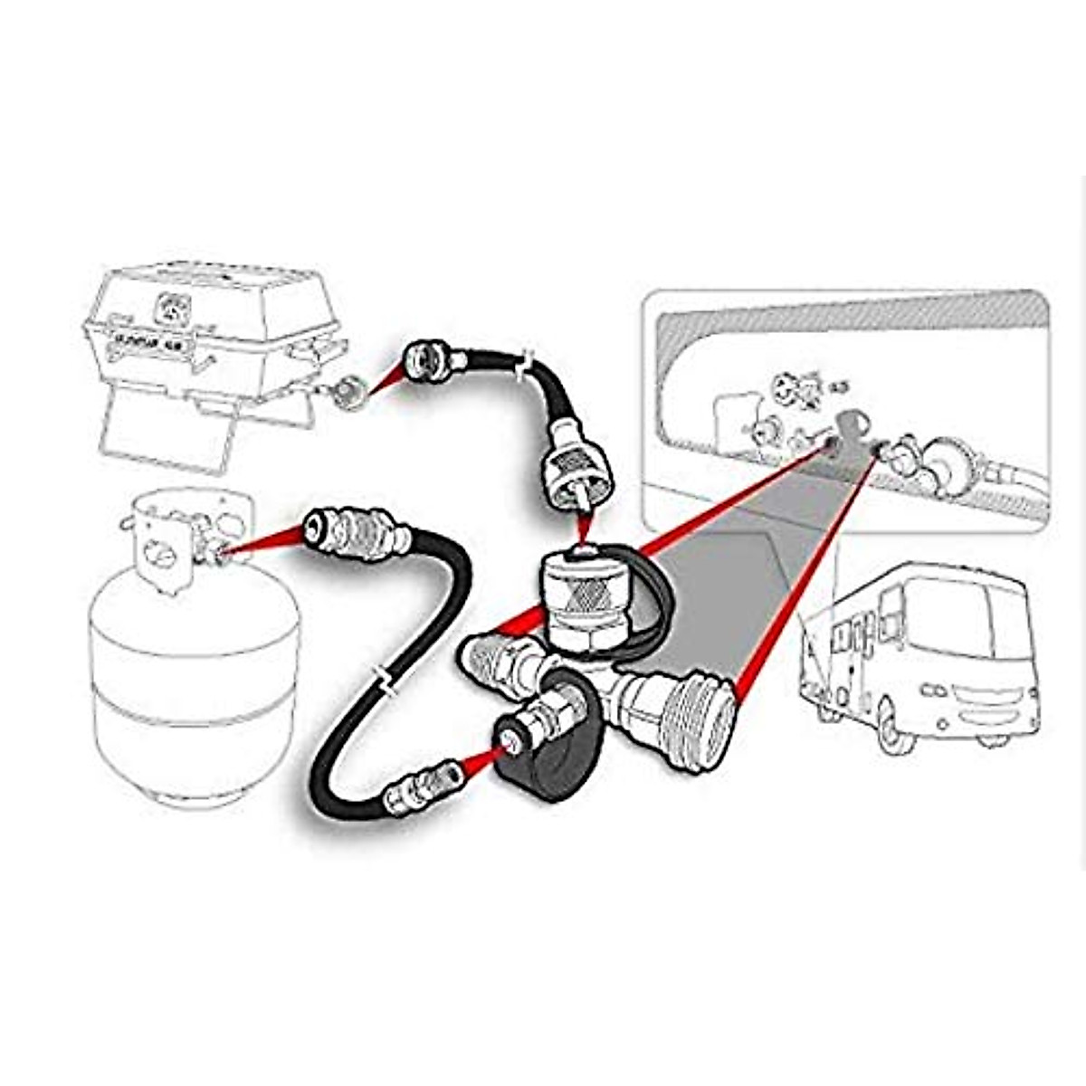 Unifit Propane Brass 4-Port Tee Adapter Kit with 5 ft and 12 ft Hose for Motorhomes Tank RV Camping