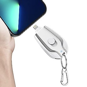 EMNT Keychain Portable Charger for iPhone, 1700mAh Mini Power Emergency Pod,Ultra-Compact External Fast Charging Power Bank Battery Pack, Key Ring Cell Phone Charger,Charger Smaller Than a Card,White