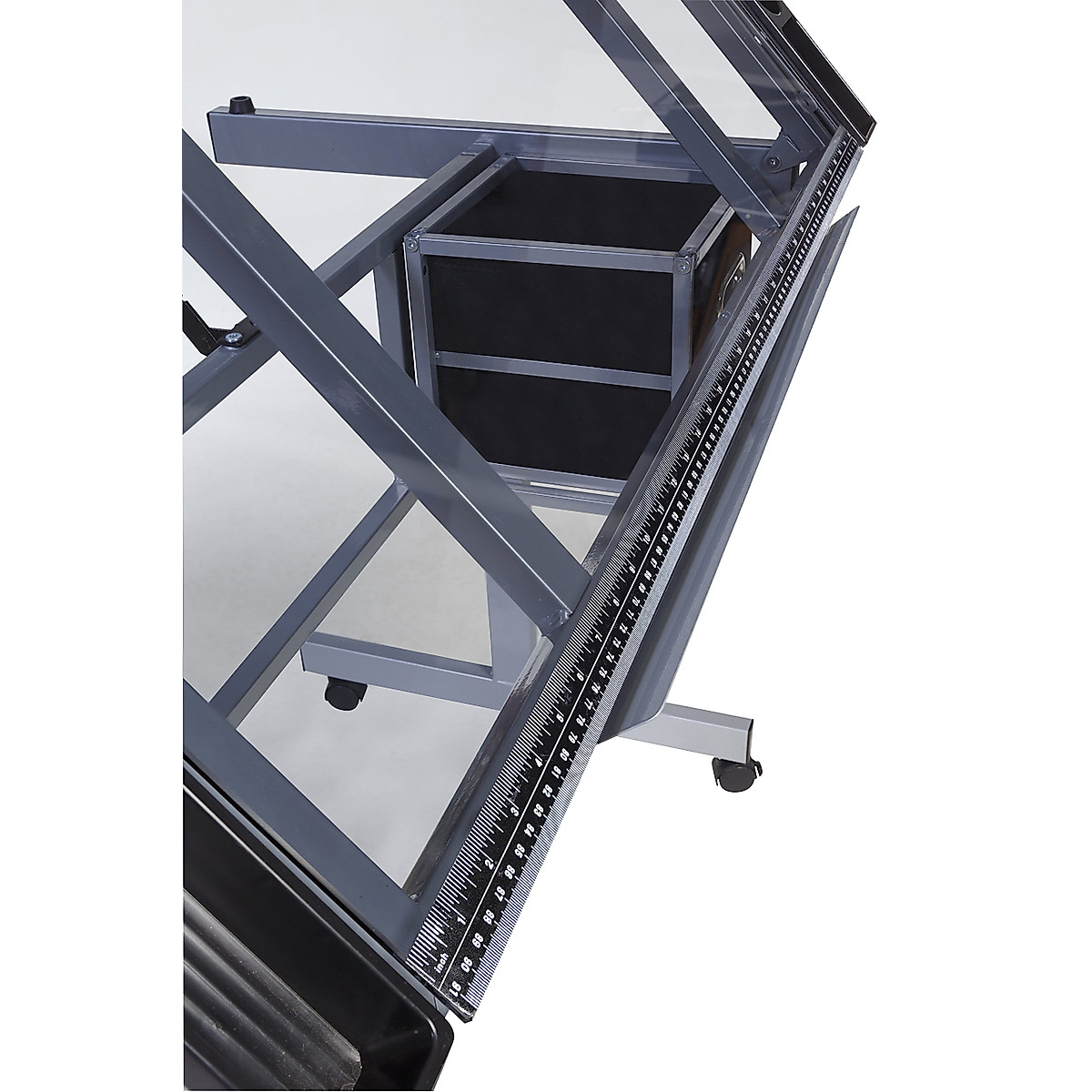 OneSpace Craft Station with Blue Glass Drafting, Silver