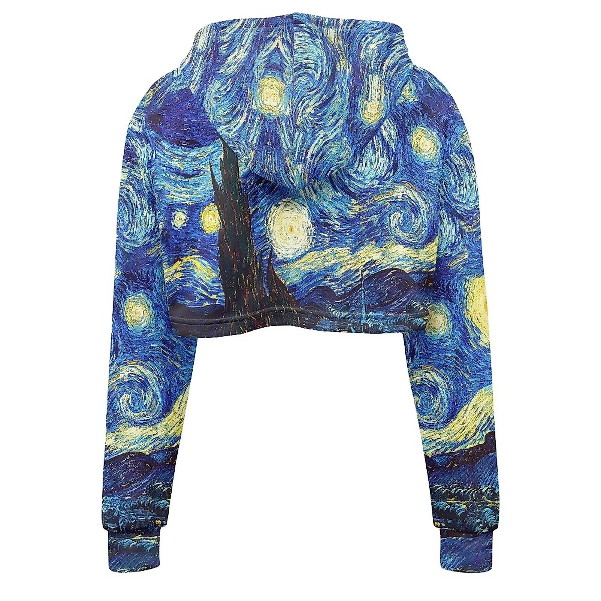 DISNIMO Van Gogh Starry Night Crop Top Hoodie for Women Teen Girls L Long Sleeve Shirt Athletic Sweatshirt Drawstring Hooded Pullover Tops Fall Outfits Running Gym Sport Clothing