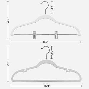 SONGMICS 50-Pack Coat Hangers and 30-Pack Pants Hangers Bundle, Velvet Hangers, Non-Slip Clothes Hangers, Velvet Hangers with Adjustable Clips, White and Light Pink UCRF029W05 and UCRF012W02