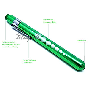 Penlight Reusable Medical Aluminum LED Pen Light with Pupil Gauge for Nurses Doctors Students with Pocket Clip (Green)