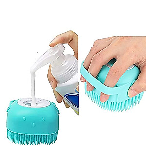Pet Dog Bath Brush Soft Silicone Dog Shampoo Brush, Brush Hair Fur Grooming Cleaning Brush Soft Shampoo Dispenser (Blue)