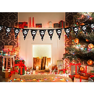 Christmas Bunting Banner Jack Skellington Triangle String Bunting Garland for Christmas Decorations Nightmare Before Christmas Flags Jack Skull Pennants for Halloween Indoor Outdoor Garden Decors