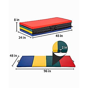 Gymnastics Mat 4 Pannel Foldding, 4x8x2 Gym Mat Gymnastic, 2 Inches Thick Lightweight Tumbling Mat Fitness Yoga Exercise Mat Home Equipment