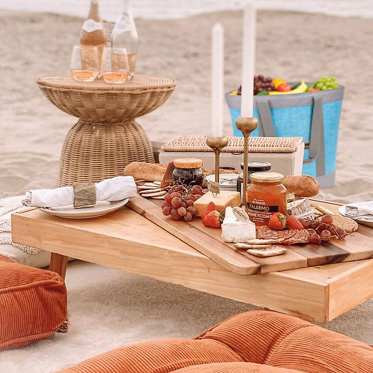 ifavo Premium Insulated Cooler Bag with HD Thermal Foam, Reusable Large Grocery Cooler Bag for Shopping Trip, Frozen and Hot Grocery Delivery,Outdoor Picnics,Beach Travel (Blue)