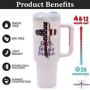 40oz Inspirational & Encouraging Christian Tumbler, Child of God Stainless Steel Coffee Cup, Insulated Bible Verse Travel Cup with Handle Straw, Laser Engraved Religious Gifts for Baptisms & Birthdays