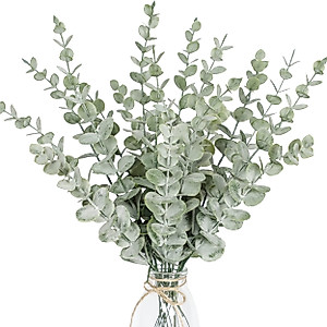 Tiyard 18pcs Eucalyptus Stems Artificial Eucalyptus Leaves Stems Real Grey Green Touch Leaf Branches for Home Office Flowers Bouquet Centerpiece Wedding Decoration