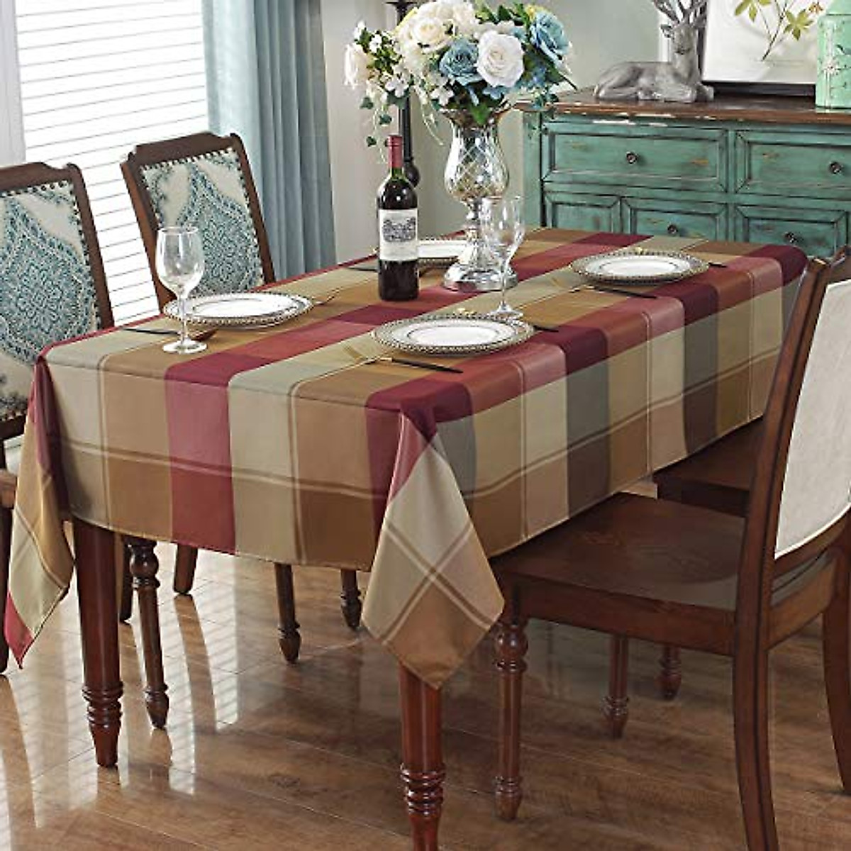 Rectangle Tablecloth Checkered Style Polyester Table Cloth Spillproof Dust-Proof Wrinkle Resistant Heavy Weight Table Cover for Kitchen Dinning Tabletop (Rectangle/Oblong, 52" x 70" (4-6 Seats), Red)