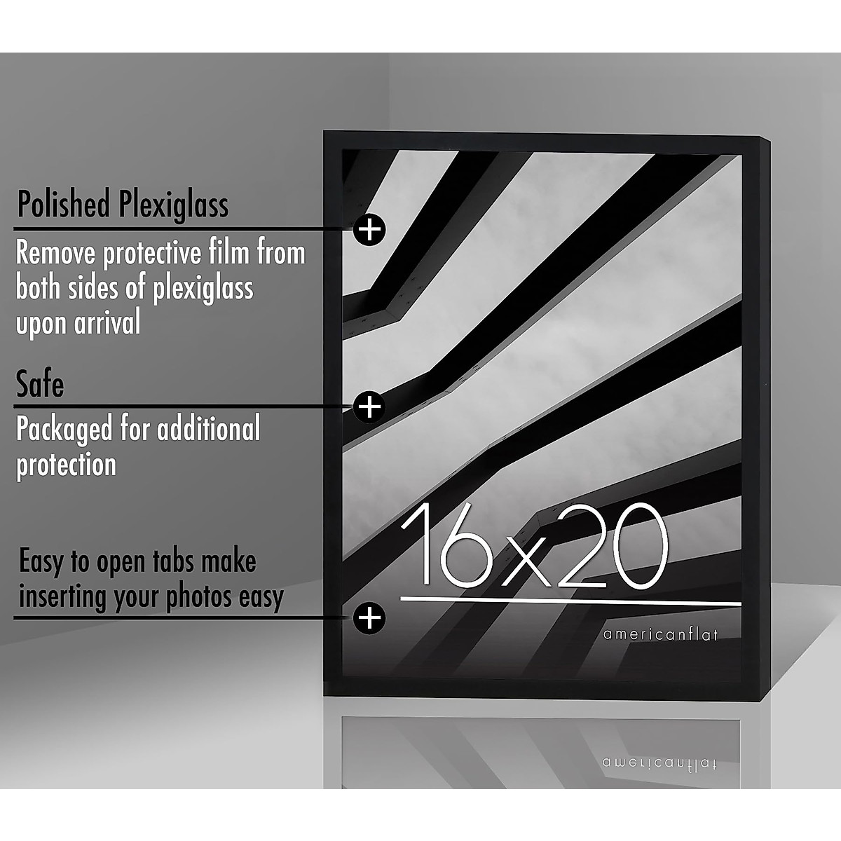 Americanflat 16x20 Picture Frame with Polished Plexiglass - Streamline Collection - Thin Border Picture Frame for Wall Display - Hanging Hardware Included - Black