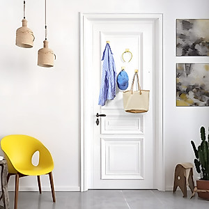 YIGII Adhesive Towel Hooks/Bathroom Hook, Gold Self Adhesive Hooks Heavy Duty Coat Hooks 4-Packs, Non-Punching for Hanging Robes Clothes Hats Stick on Kitchen Bedroom Wall Door, Stainless Steel