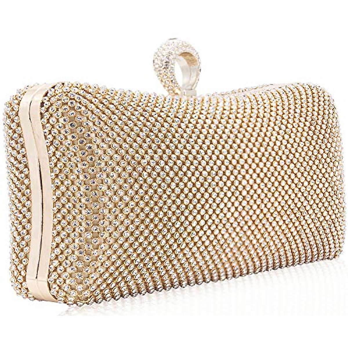 Dexmay Rhinestone Crystal Ring Clutch Purse Luxury Evening Bag for Bridal Wedding Party Gold