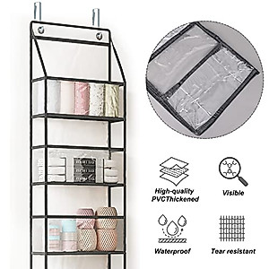 Fixwal Over The Door Hanging Pantry Organizer 5-Shelf Room Organizer with Clear Plastic Pockets Behind The Door Storage Organizer Large Capacity Organizer for Closet Bedroom Bathroom (Grey)