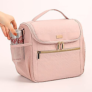 NISHEL Lunch Bag for Women, Portable Insulated Lunch Box with Shoulder Strap, Resuable Leakproof Lunch Cooler Bag for Work, Pink