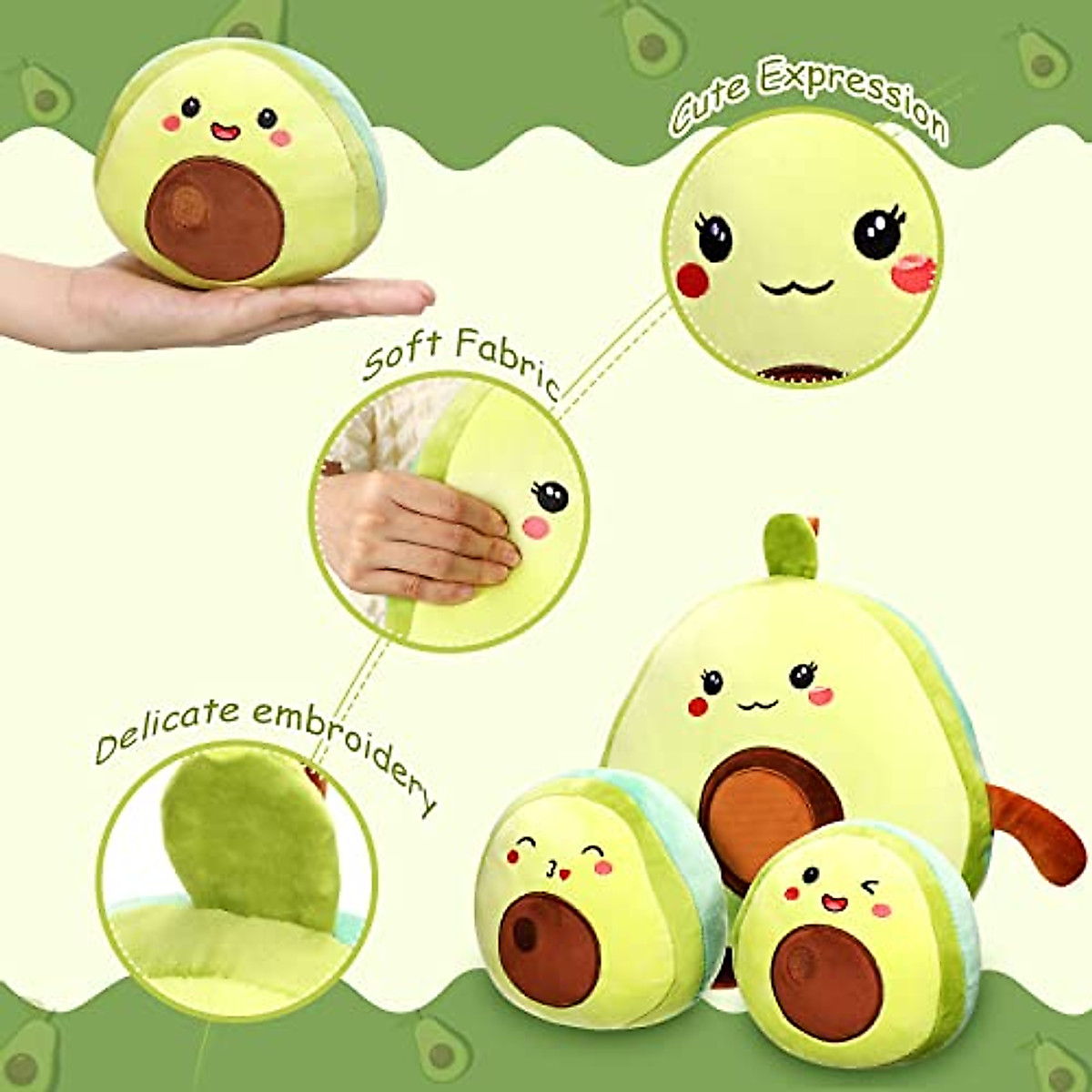 4 Pieces Soft Pillow Stuffed Toy Food Pillows Fruit Plush Pillow Kids' Plush Toy Pillows Fruit Hugging Cushion for Home Bedroom Office Supplies (Avocado)