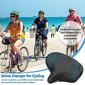CDYWD Oversized Bike Seat for Men & Women Comfort, Extra Wide Soft Cushion Bicycle Seat, Comfortable Wing Padded, Large Bike Saddle Replacement for Exercise, Stationary, Spin, City, Hybrid Bike, Ebike