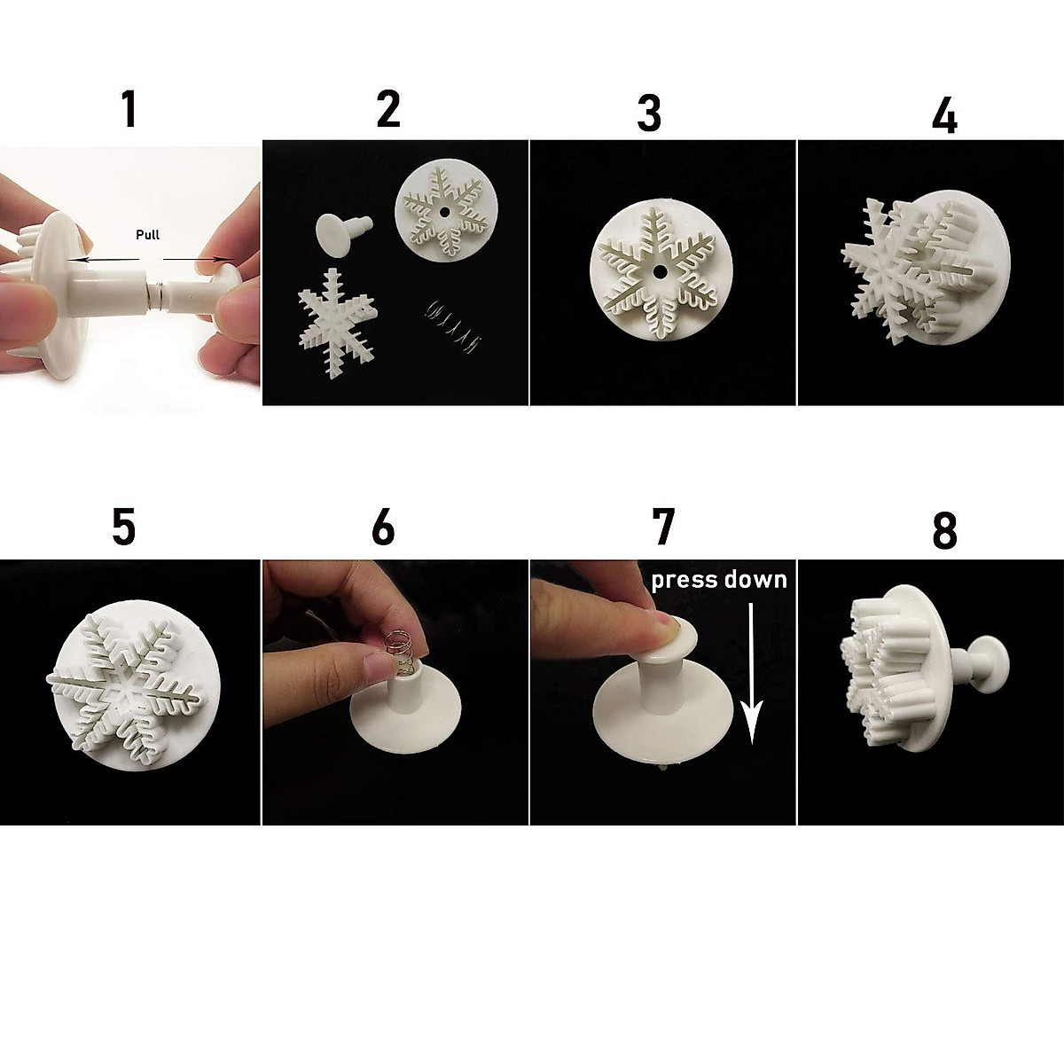 Honbay 6PCS Plastic Snowflake Fondant Cookie Cake Plunger Cutters Molds Embossing Tools for Baking