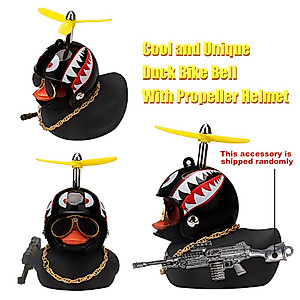 wonuu Rubber Duck Car Ornaments Pink Duck Car Dashboard Decorations Set with Propeller Helmet, Sunglasses, and Gold Chain. (T-Shark-Black G)
