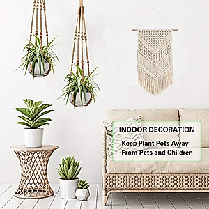 Augshy 2 Pcs Plant Hangers Hanging Plant Holder for Indoor Outdoor Decor Macrame Hanging Planter Basket with 4 Hooks(35 Inch)