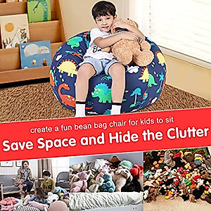 Lukeight Stuffed Animal Storage Bean Bag Chair Cover for Kids, Dinosaur Zipper Beanbag Chair Cover for Organizing Toddler & Kids' Rooms Plush Toys (Dinosaur, Large)