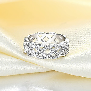 YL Women's Twisted Knot Rings 925 Sterling Silver Criss Knot Ring 18k White Gold Plated Cubic Zirconia Infinity Statement Rings-size8