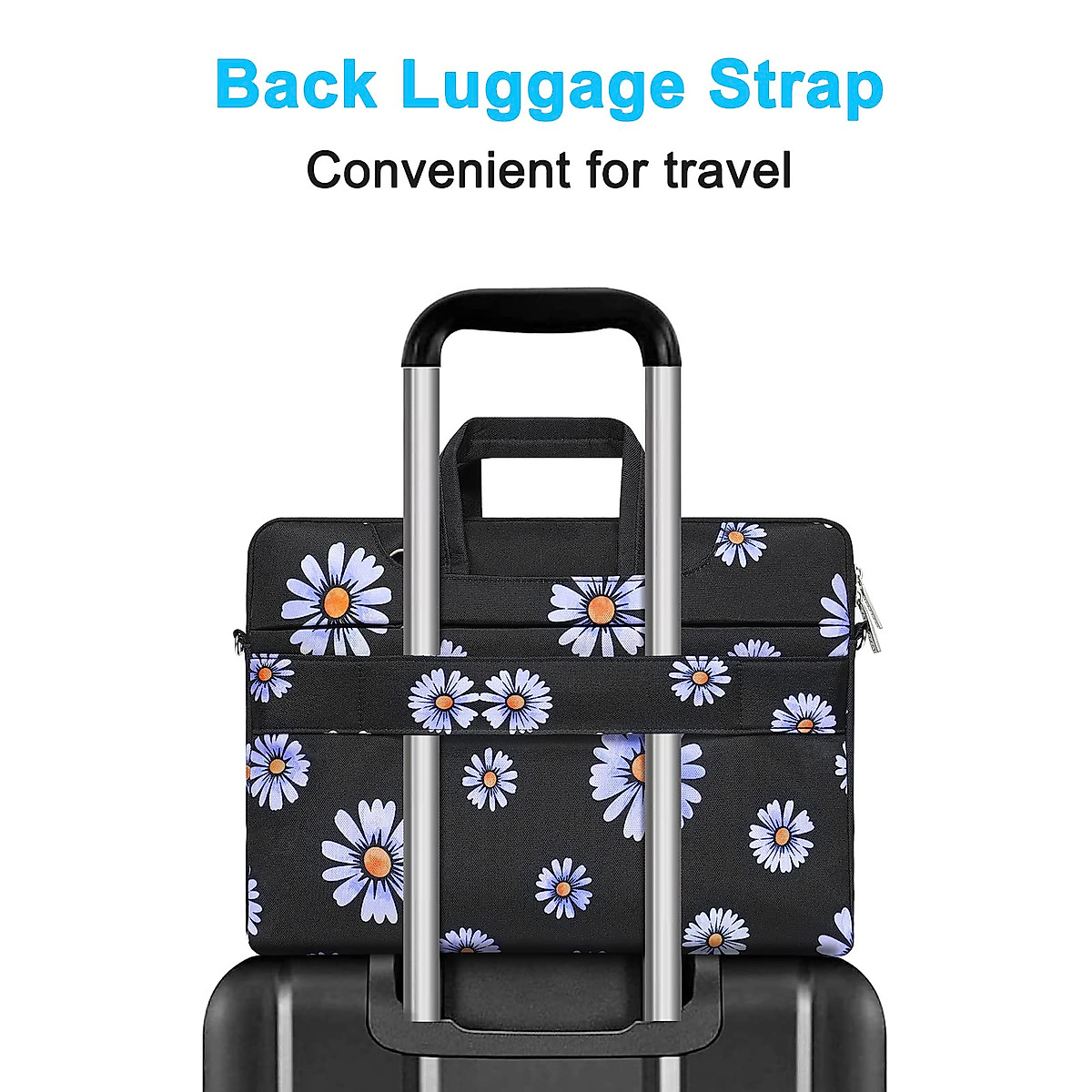 MOSISO Laptop Shoulder Bag Compatible with MacBook Air 15 inch M2 A2941 2023/Pro 16 2023-2019 M2 A2780 M1 A2485 A2141/Pro 15 A1398,15-15.6 inch Notebook, Camomile Briefcase Sleeve with Belt, Black