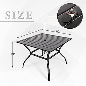 Anmutig Outdoor Dining Table with 1.57" Umbrella Hole, Picnic Table Metal Steel Square Backyard Bistro Table Outdoor Dining Table for Garden, Poolside, Backyard, Black, 37x37inch