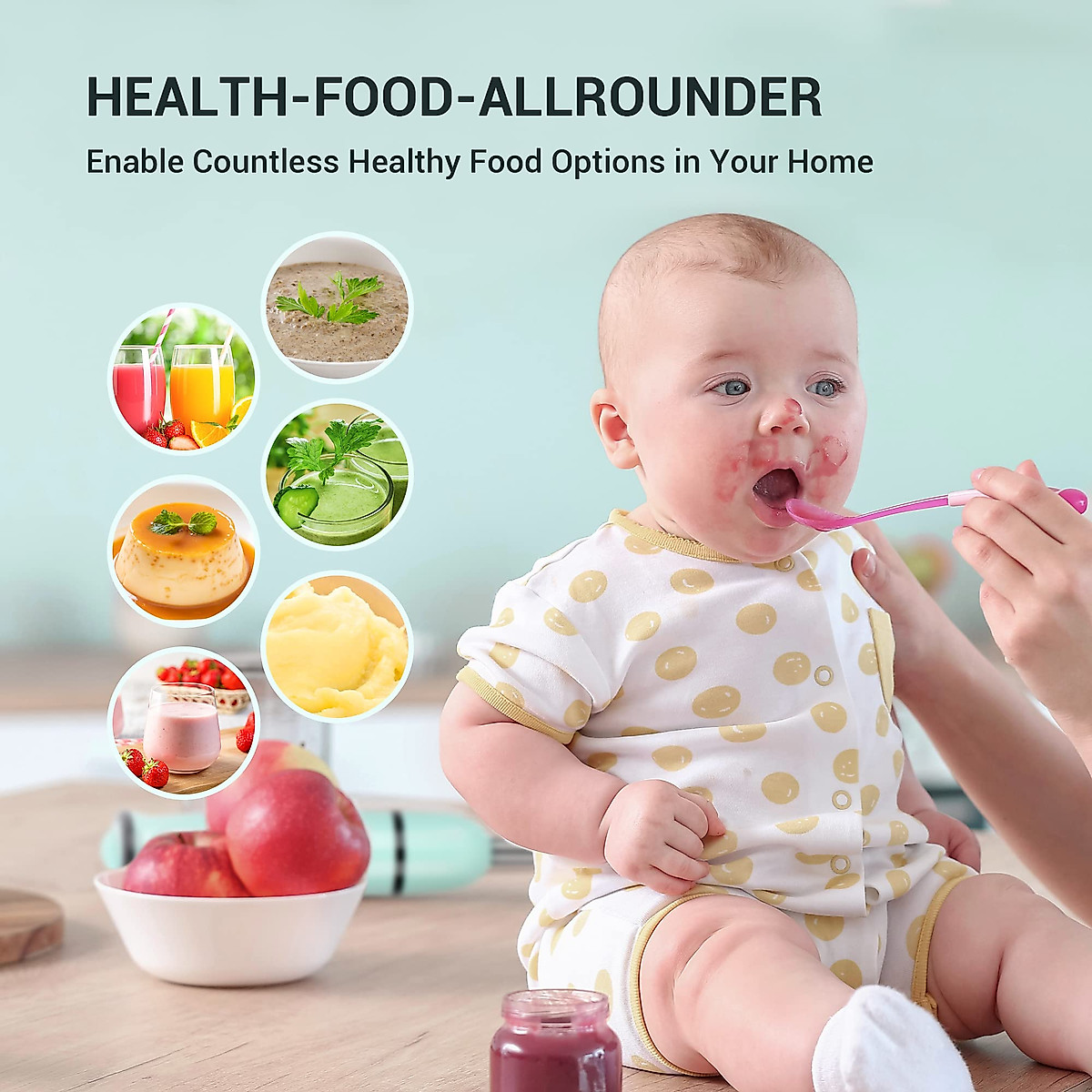 Immersion Hand Blender, ISILER 5-in-1 500-Watt Multi-Purpose Stick Blender with 860ml Food Chopper, 600ml Container, Milk Frother, Egg Whisk, 8-Speed for Puree Infant Food Smoothies Soups