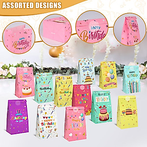 Shindel Party Favor Bags, 54PCS Happy Birthday Treat Bags, Birthday Bags For Kids, 4.7" x 3.1" x 8.7" 12 Designs Colored Paper Bags Goodie Bags for Birthday Party Kids