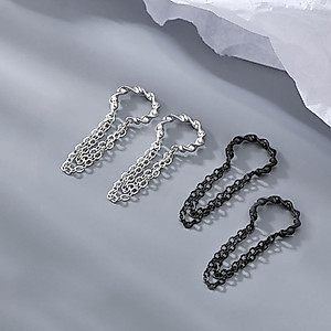 Reffeer Solid 925 Sterling Silver Cuff Earrings Chain Cartilage Wraps for Women Minimalist Cuff Earrings No Piercing (C-Black Gold)