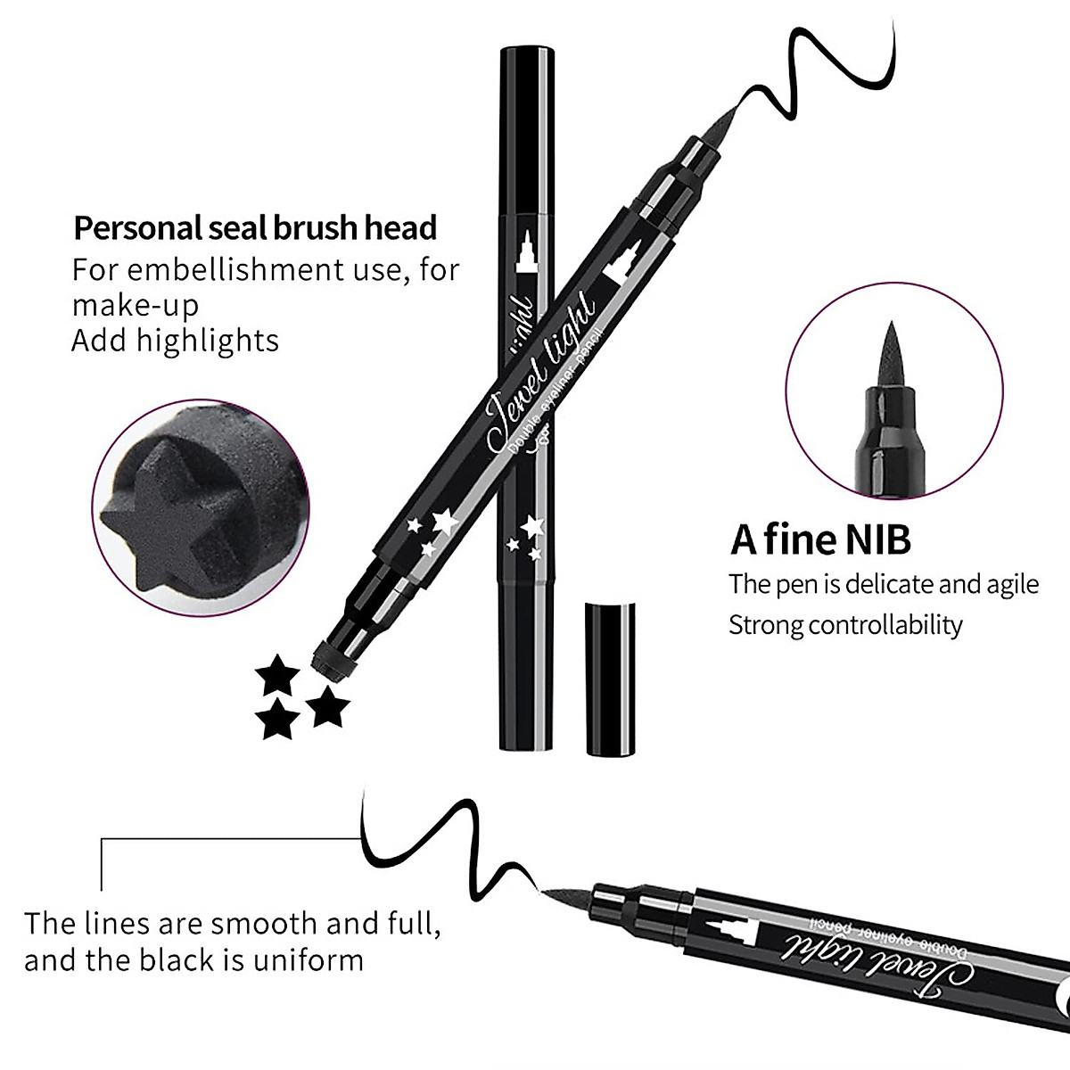Pinkiou Eyeliner Pen with Eye Makeup Stamp Waterproof Double Sided Long Lasting Seal Eyeliner (6 in 1)