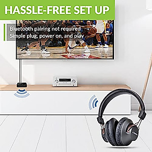 Avantree HT4189 40Hrs Wireless Headphones Set for TV Watching with Bluetooth Transmitter (Digital Optical AUX RCA), No Delay, Dual Link Support, High Volume Over Ear Headset for Seniors, Long Range