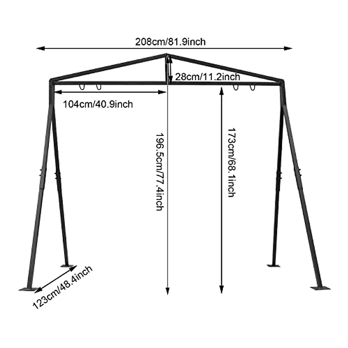 441 LBS 2 Seat Porch Swing Stand Heavy Duty Metal Hammock Chair Frame Hanging Swing Frame Stand Black Steel Outdoor A-Frame Swing Stand Indoor Hammock Stand for Kids and Adult