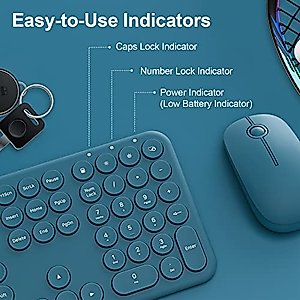 Mobifice Cute Keyboard and Mouse Wireless for PC Computer/Laptop/Windows/Mac/Tablets/Apple iPad, Ultra-Thin 2.4GHz USB Cordless Full-Sized Silent Retro Computer Keyboard Mouse Combo (Blue)