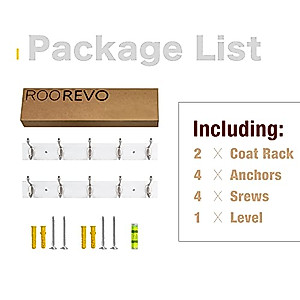 ROOREVO Wall Mounted Coat Rack with 5 Hooks - 2 Pack - Wall Coat Hooks Wall Hat Hanger, Satin Nickel & White
