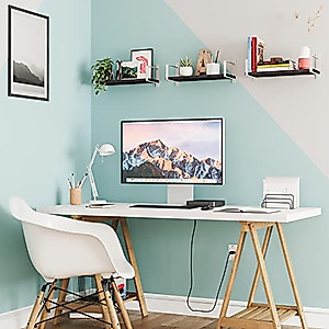 Wallniture Toledo Bookshelf Living Room Decor Kitchen Organization Floating Shelves Bedroom Decor Wall Shelves for Office Black Board, White Bracket Set of 3