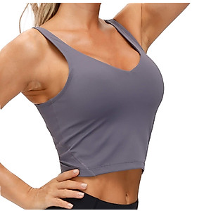 Women’s Longline Sports Bra Wirefree Padded Medium Support Yoga Bras Gym Running Workout Tank Tops (Vintage Purple, Medium)