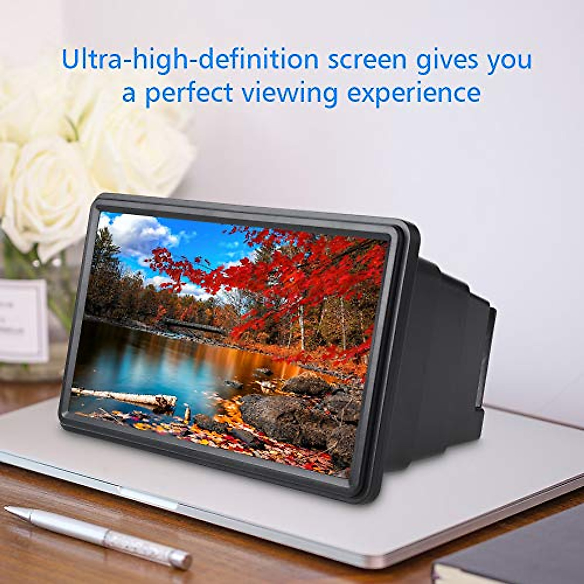 12" 3D HD Screen Magnifier for All Cell Phone Magnifing Projector Screen Enlarger Expander with Retractable Bracket for Movies Videos and Gaming (Black)