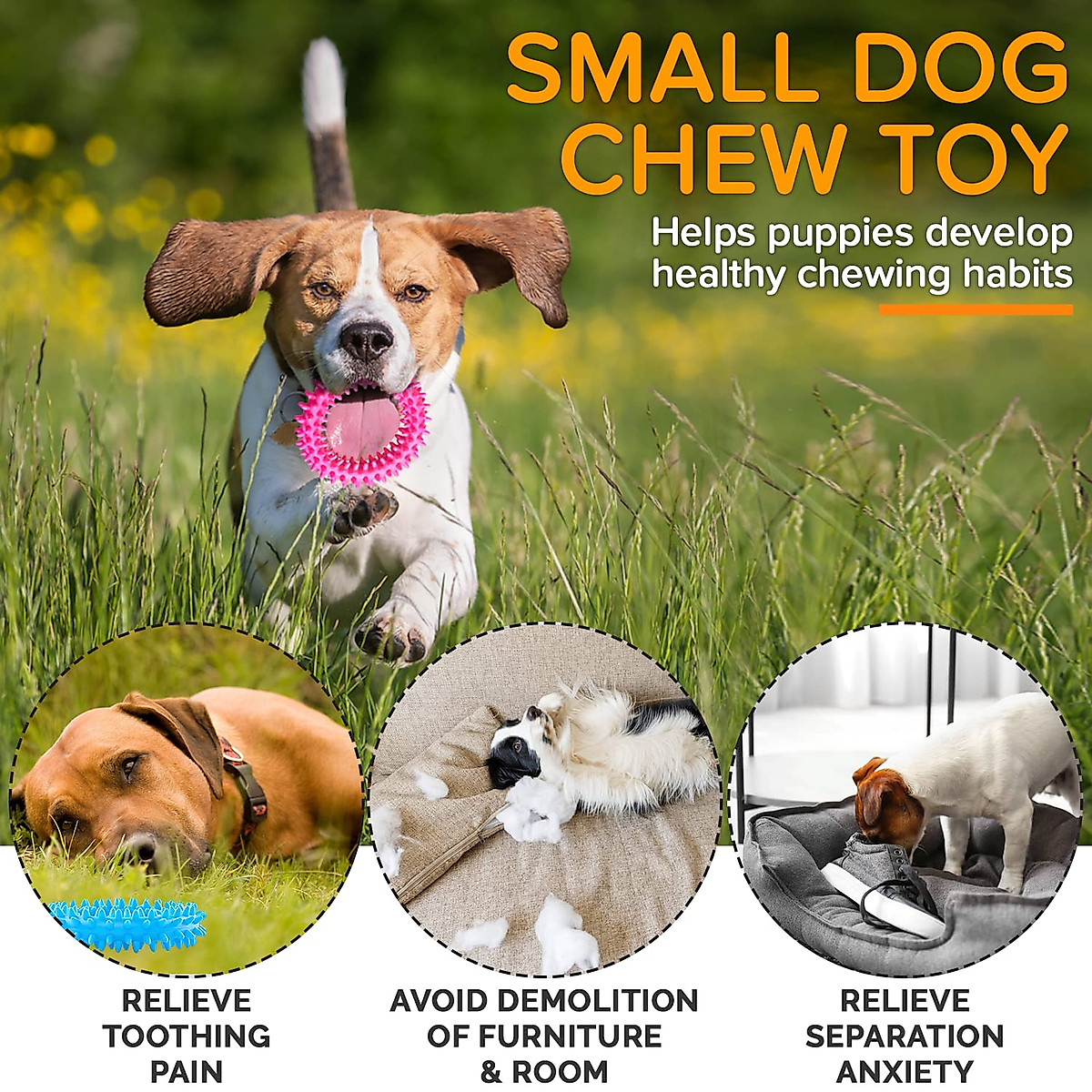 Hurray 3 Pack Puppy Teething Chew Toys for Relieve Itching and Clean Teeth - Dog Toys for Small Dogs, Puppies Dog Teething Toys - Size Small, Pet Supplies Rubber Dental Chew Toy - Up to 15 lbs