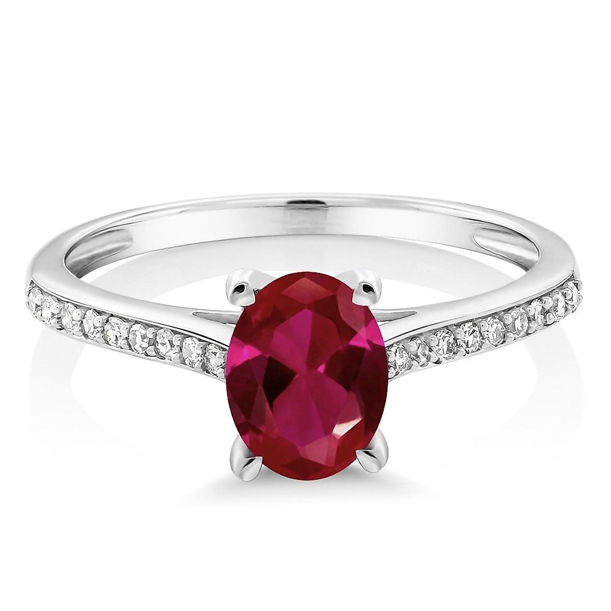 Gem Stone King 10K White Gold Gemstone Birthstone and White Diamond Engagement Ring | Oval 8X6MM | Wedding Anniversary Promise Ring For Women | Available In Size 5, 6, 7, 8, 9