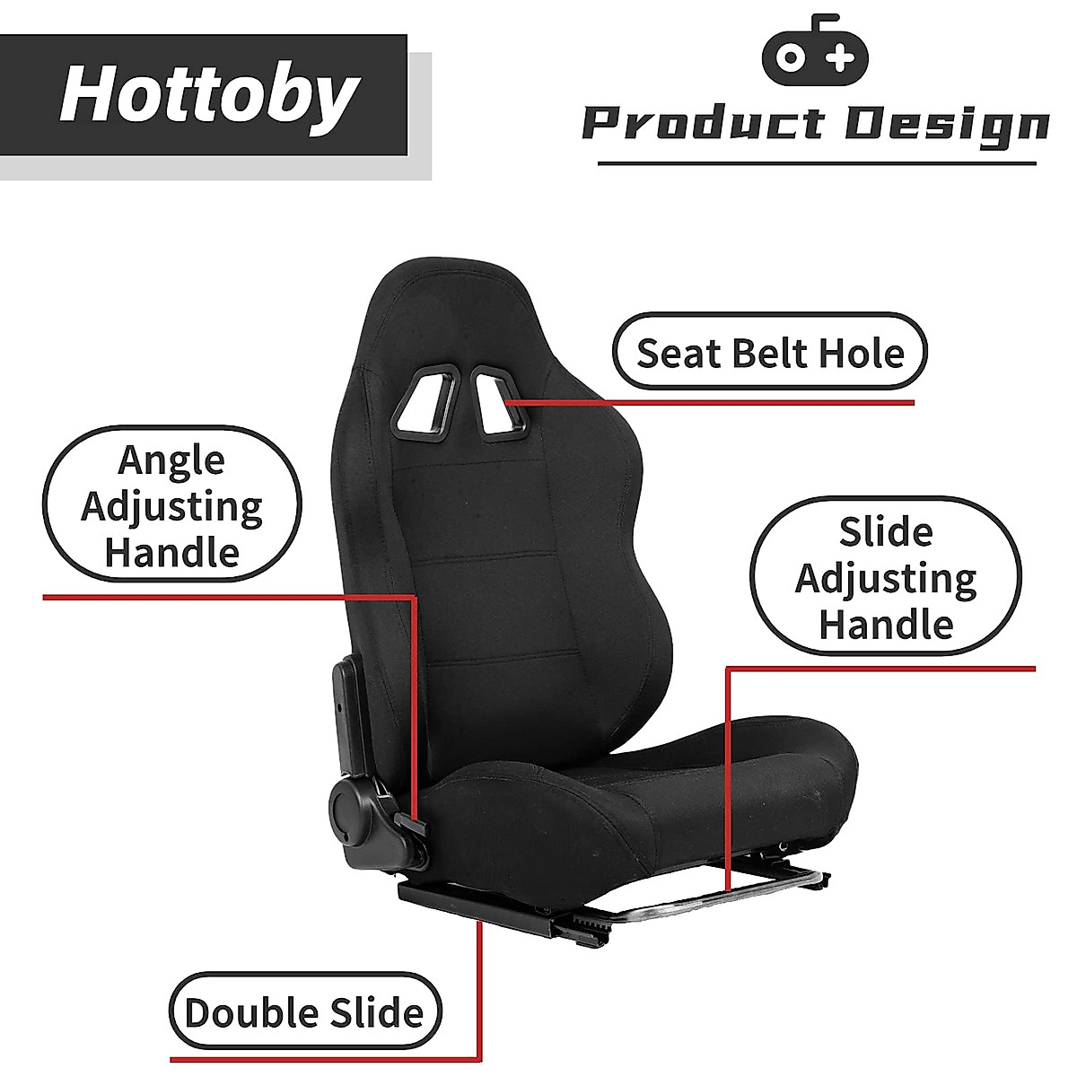 Hottoby Racing Seat with Adjustable Slide Adapt Racing Wheel Stand Fit for Logitech/Thrustmaster G25 G27 G29 G920 T80 T150 T300 T500 T300RS T500RS T-GT,No Racing Wheel,Shifter & Pedals