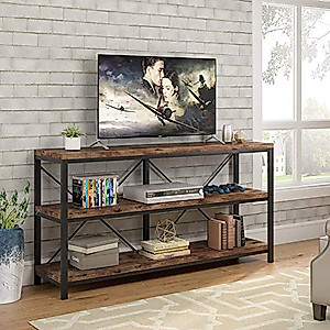 Tribesigns 55 Inches Long Sofa Table with Storage Shelves, 3 Tiers Industrial Rustic Console Table with Open Shelves, Three Decorative Shelf, Open TV Shelf for Living Room, Hallway, Book
