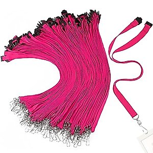 Patelai 60 Pcs Breakaway Lanyards with J Hook Bulk Flat for ID Badges Neck Badge Lanyards Card Nametag Holder Neck Straps (Hot Pink)