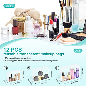 Carachanone 12 PCS Clear Travel Bags for Toiletries, Multipurpose Storage Transparent Cosmetic Bag for Women Men, Makeup Organizer TSA Approved Luggage Pouch - White, Small