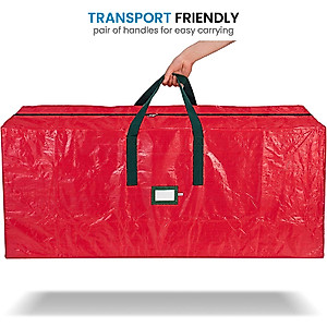 Zober Large Christmas Tree Storage Bag - Fits Up to 9 ft Tall Holiday Artificial Disassembled Trees with Durable Reinforced Handles & Dual Zipper - Waterproof Material Protects from Dust, Moisture & Insect (Red)