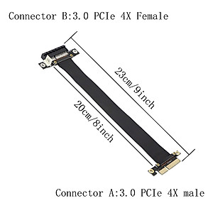 GINTOOYUN PCIE 4X Extension Cable,PCI-Express 3.0 4X Male to Female Riser Cable PCI-E 4X Extender Adapter Jumper for Graphics Card,23cm 180 Degree