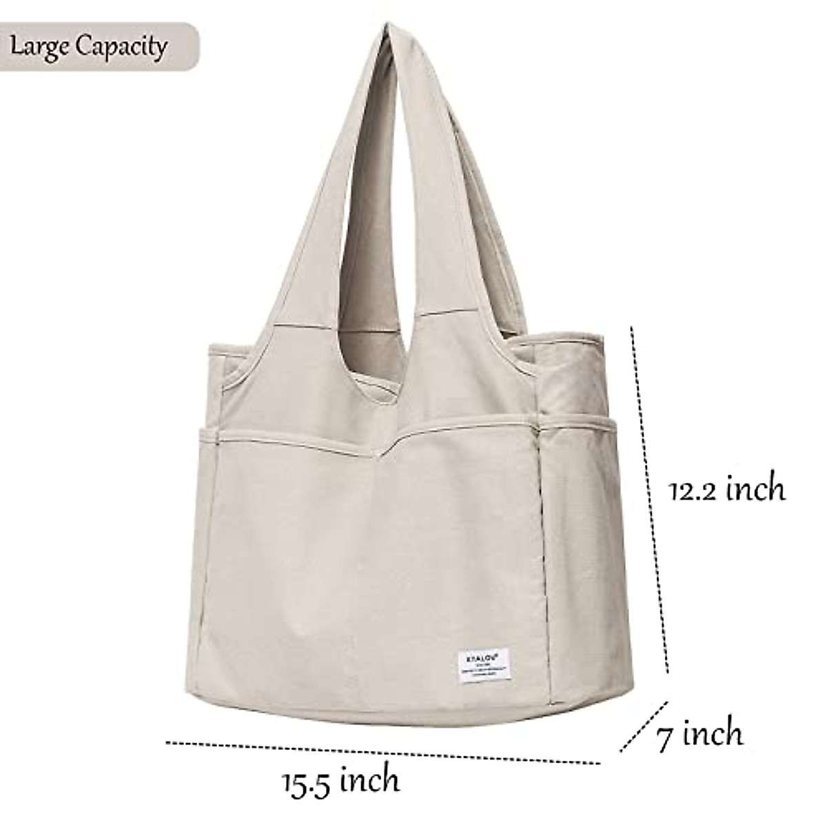 KYALOU Large Canvas Tote Bag for Women & Men, Casual Shoulder Bags with 13 Exterior & Interior Pockets for Work School Gym Beach Travel Shopping Grocery (Light Gray)
