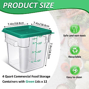 Yungyan 12 Pcs 4 Qt Commercial Food Storage Containers with Lids Restaurant Square Airtight Food Storage Containers Clear Cereal Containers for Kitchen Freezer Dishwasher Pantry(Green Lid)