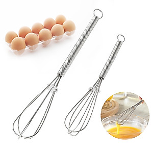 2PCS Mini Whisk, Stainless Steel 5 in and 7 in Small Tiny Whisks for Cooking, Whisking, Beating, Blending Ingredients and Mixing Sauces, 6 Wire Design, Ergonomic Spiral Handle, (Silver)
