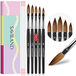 Saviland 5pcs Acrylic Nail Brush for Acrylic Powder Size 4/6/8/10/12 Professional Nail Art Brushes Set Wood Handle Nail Brushes for Acrylic Application Nail Extension Carving